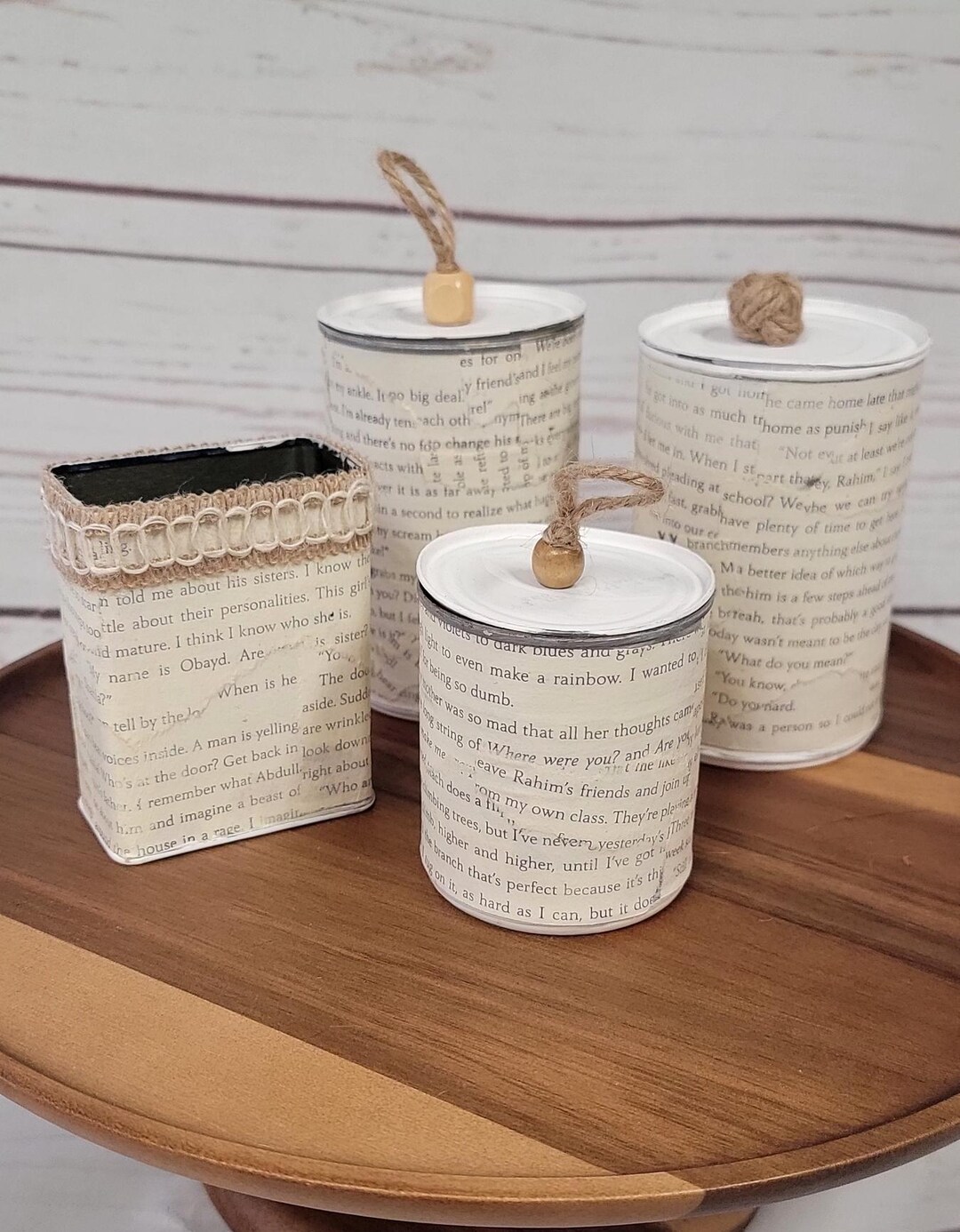 Rustic Home Decor, Farm House Set of 4 Tin Cans With 3 Lids, Decorated ...