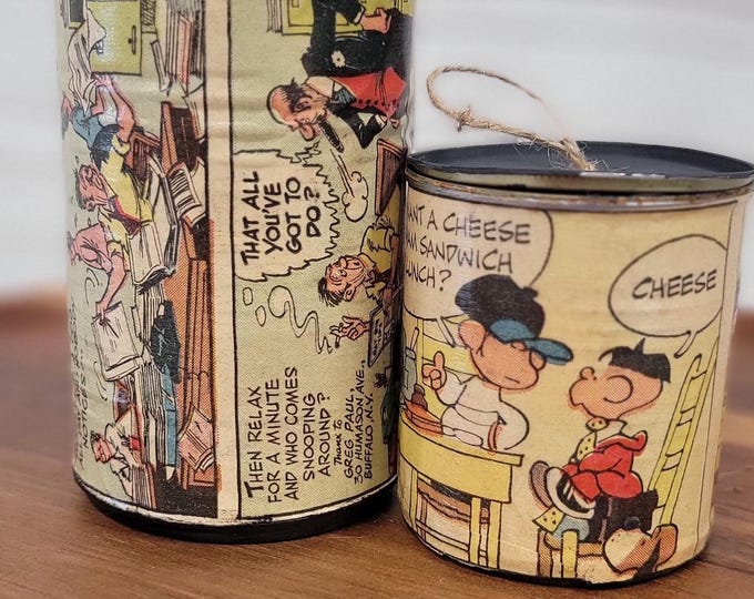 Rustic Home Decor, Old Comic Strip Set of 2 Tin Cans With Lids ...