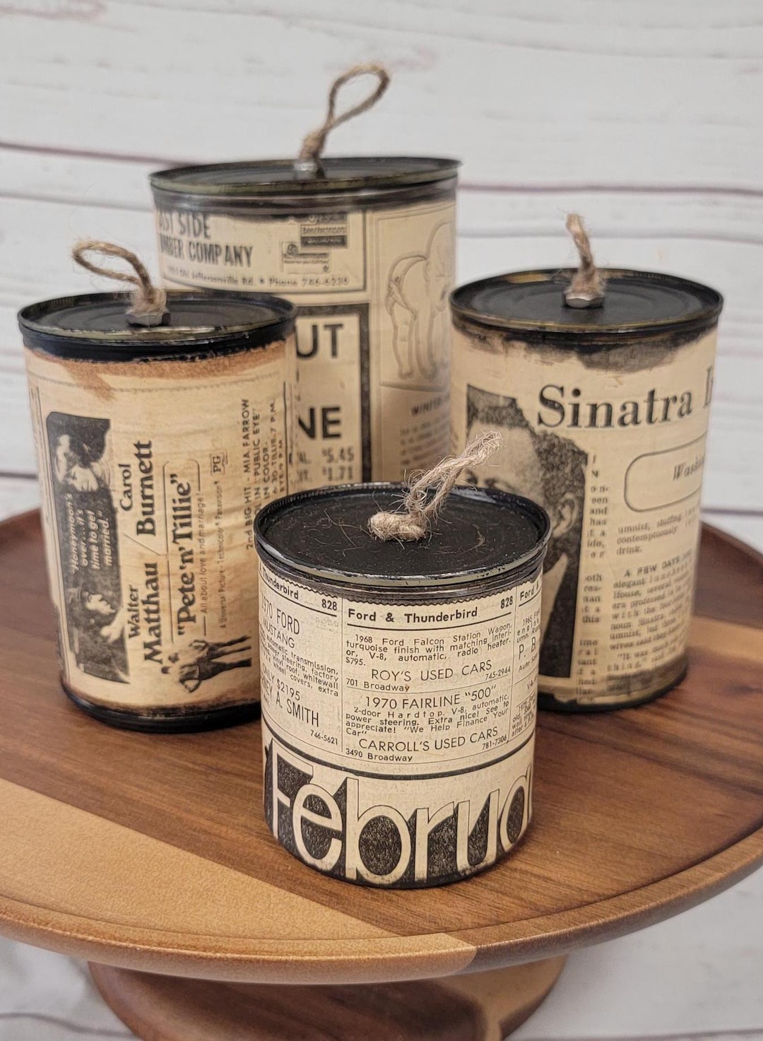Rustic Home Decor, Vintage Newspaper Decoupaged on the Cans Set of 4 ...