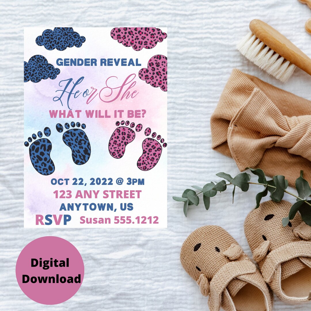Leopard Print Gender Reveal Invitation Download, Gender Reveal ...