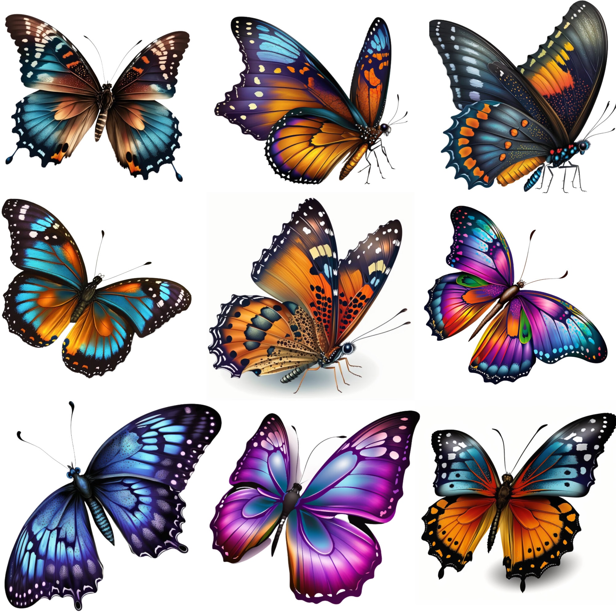 Colorful Collection of 9 Butterfly Clip Art Designs AI Generated - Etsy