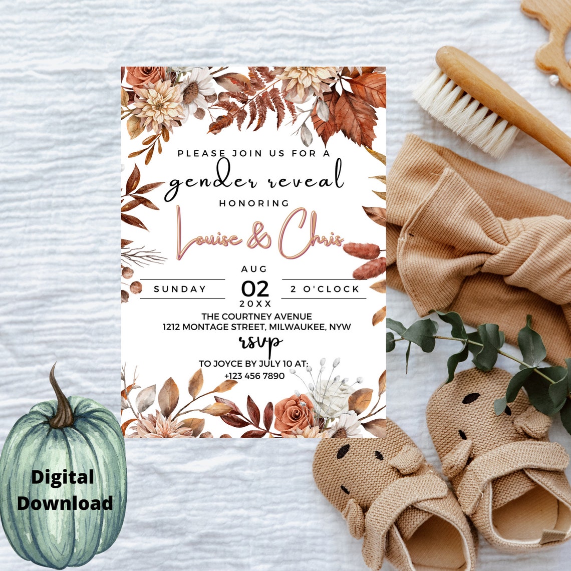Fall Gender Reveal Invitation Template, Gender Reveal Invite, Gender ...
