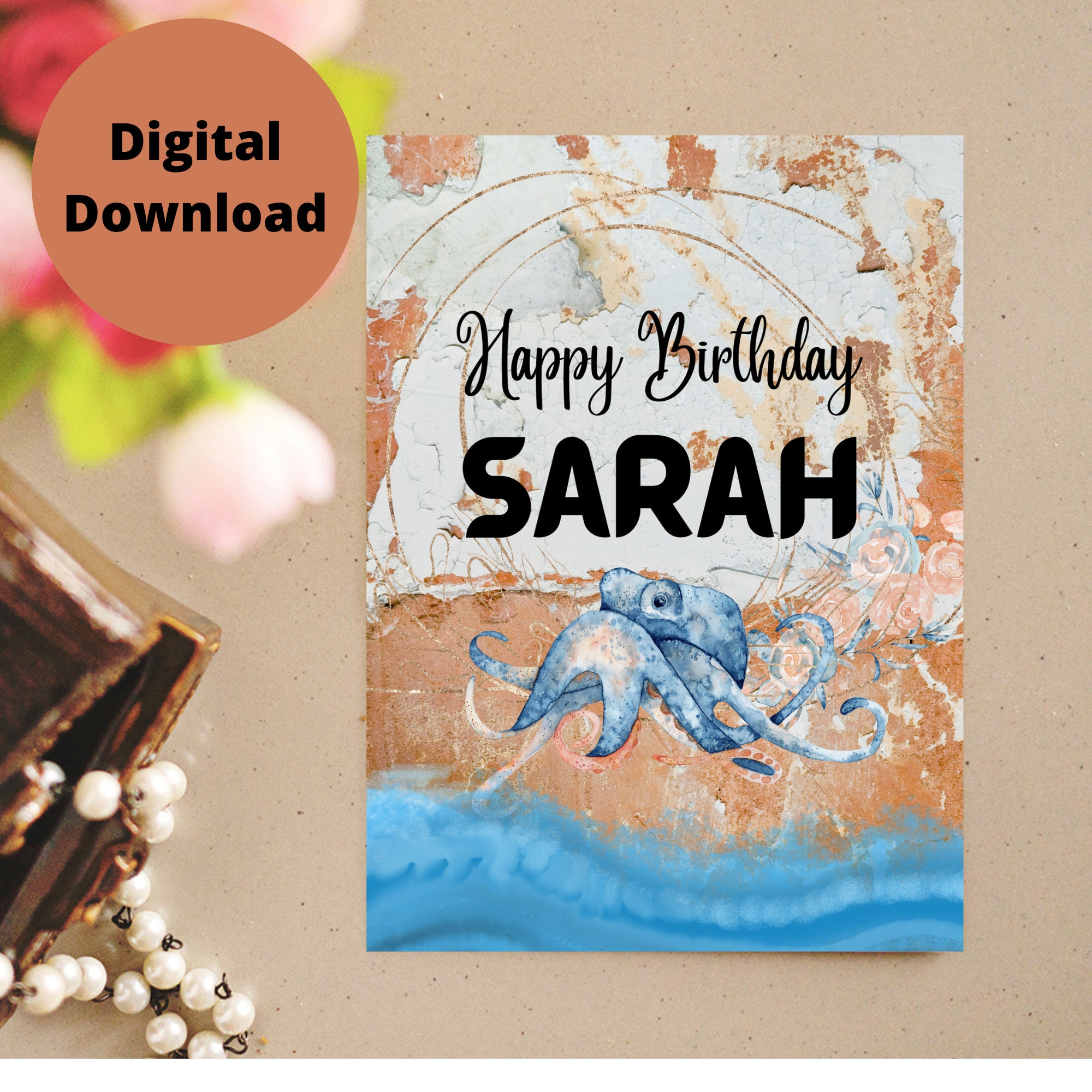 Rustic Sea-themed Birthday Card, Digital Download, Editable Template ...