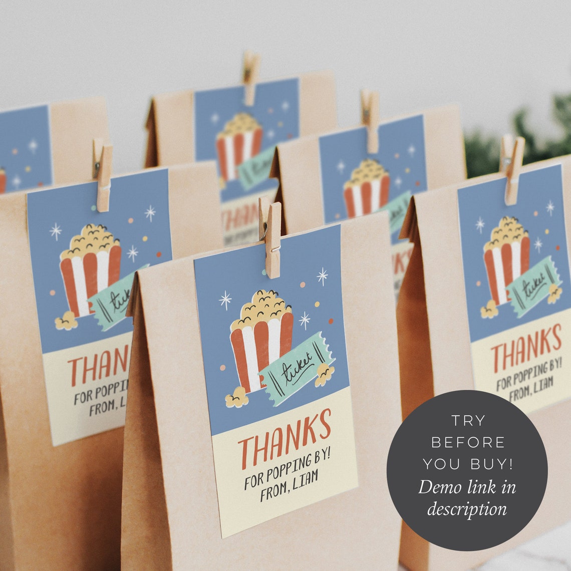 Editable Movie Night Favor Tags: Slumber Party (digital File) 762 - Etsy