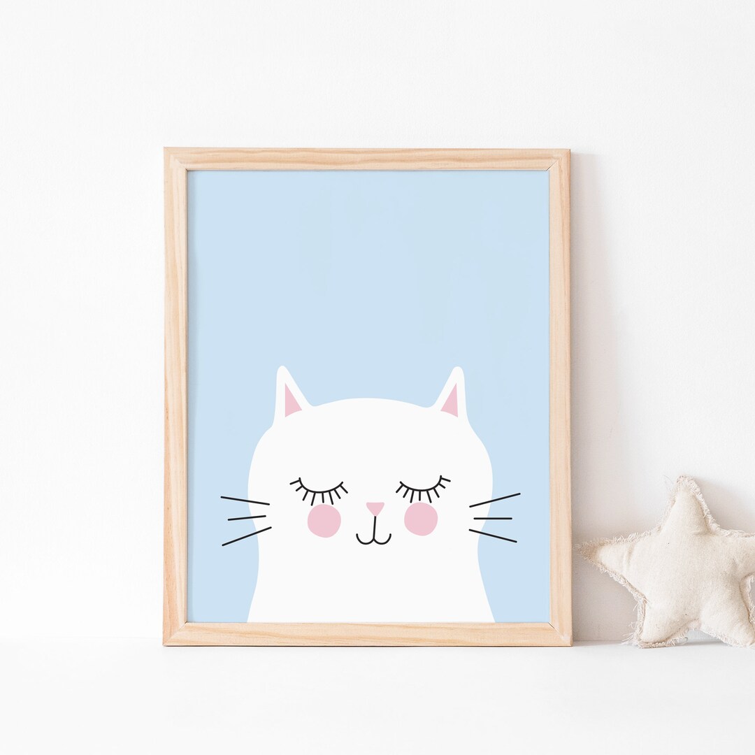 Kitty Cat in Blue Kids Art Print // Girls Room Art Print // Kids Wall ...