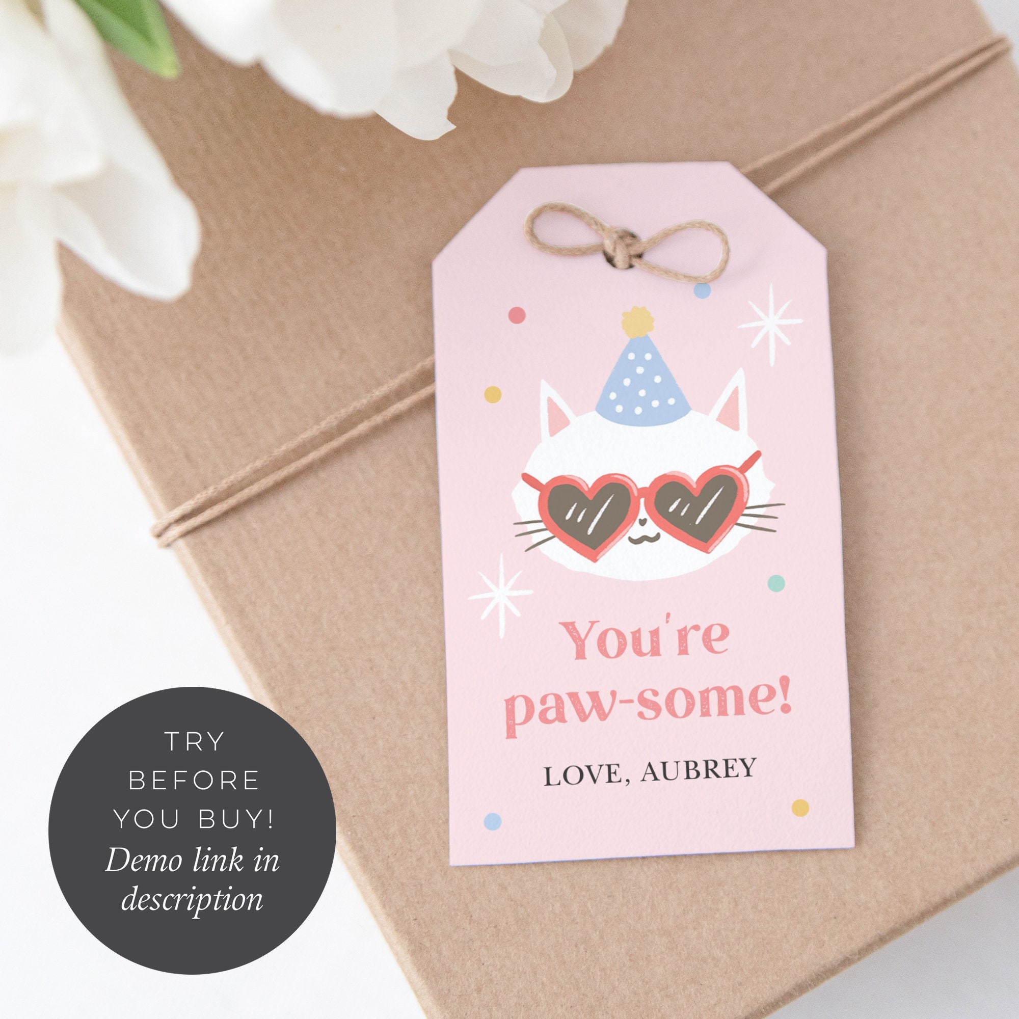 Editable Cat Party Favor Tags: Kitty Thank You (digital Download) Party ...