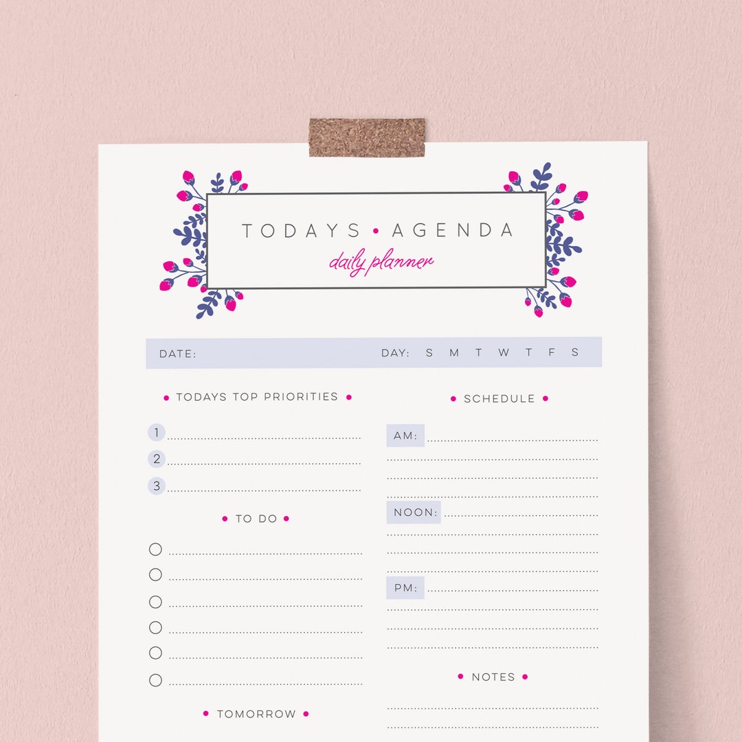 Pretty Daily Planner in A4 and US Letter in Purple and Hot Pink ...