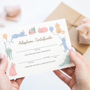 Pastel Rainbow Cat Adoption Certificate Template (editable Digital ...