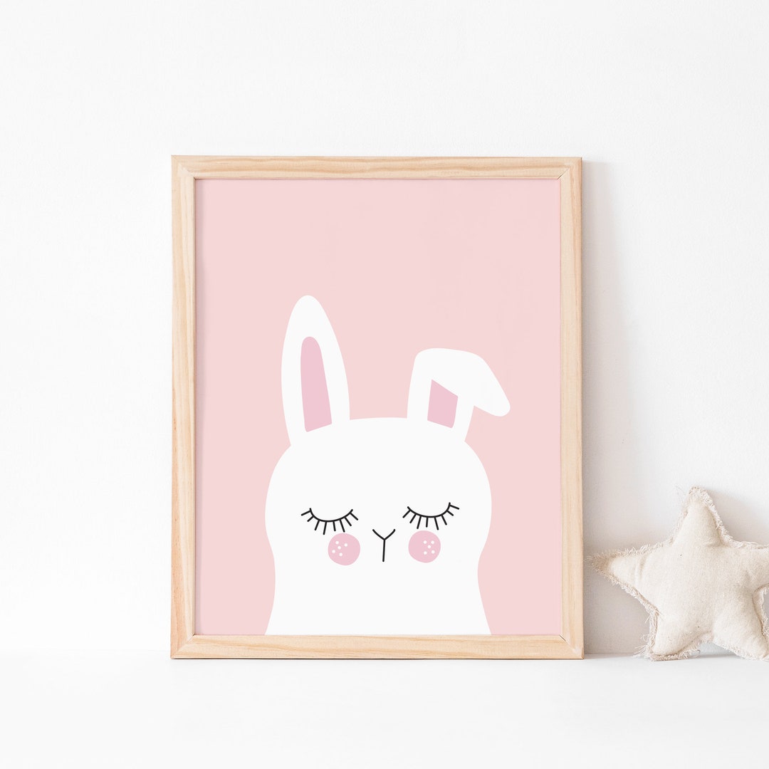 Pink Bunny Rabbit Art Print, Scandinavian Inspired Style, Modern Decor ...