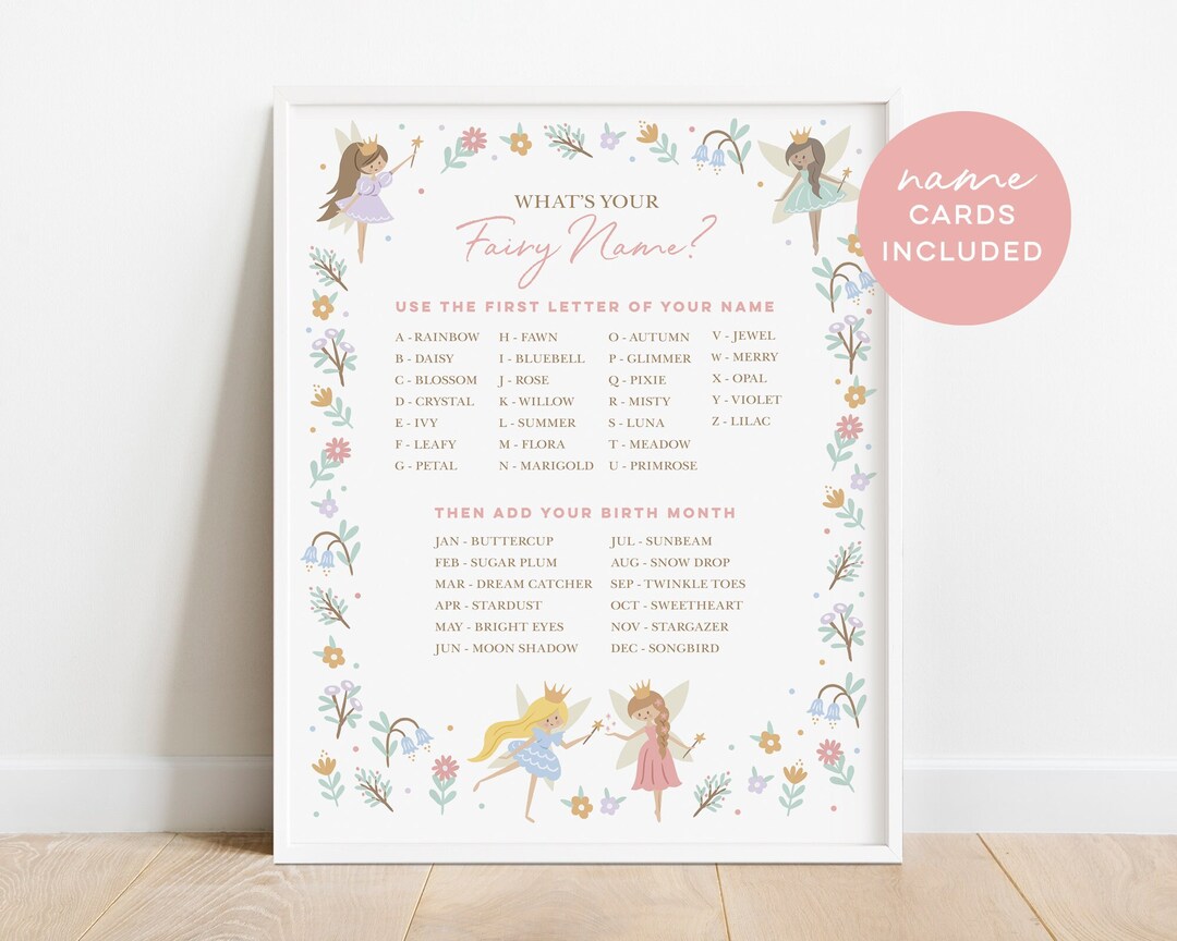 What's Your Fairy Name Game, Fairy Name Party Game, Instant Download ...