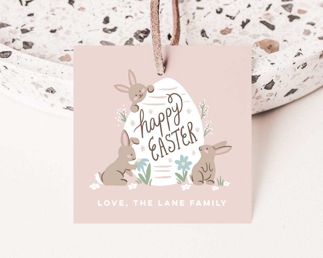 Editable Cute Easter Gift Tags, Personalised Easter Tags, Bunny Rabbit Easter Tags, Vintage ...