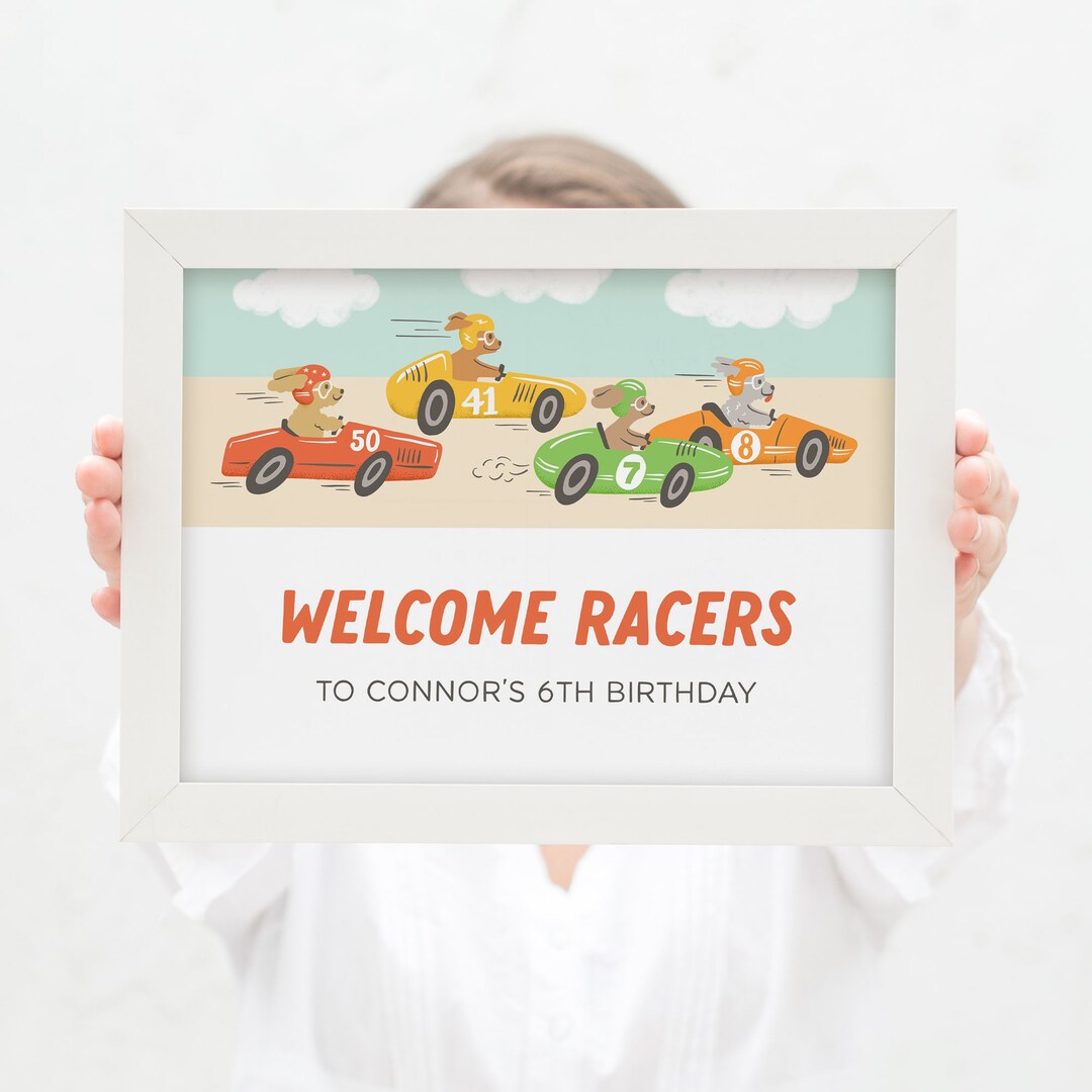Dog Race Car Birthday Sign: Editable Racing Car Party Decor (digital ...