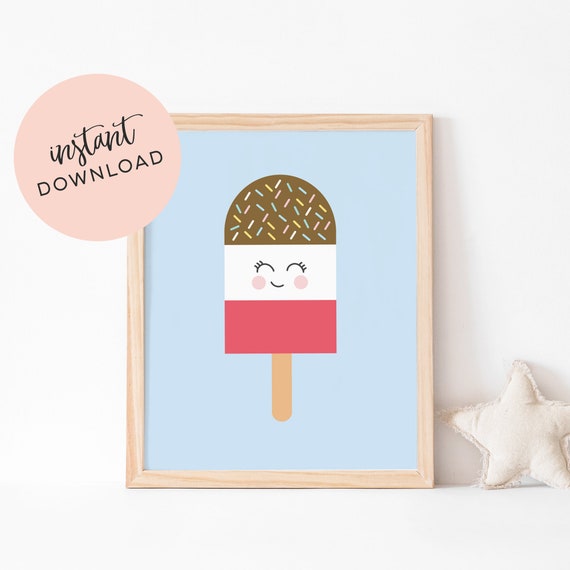 Cute Smiling Popsicle Ice Block Ice Cream Art Print / Cute | Etsy