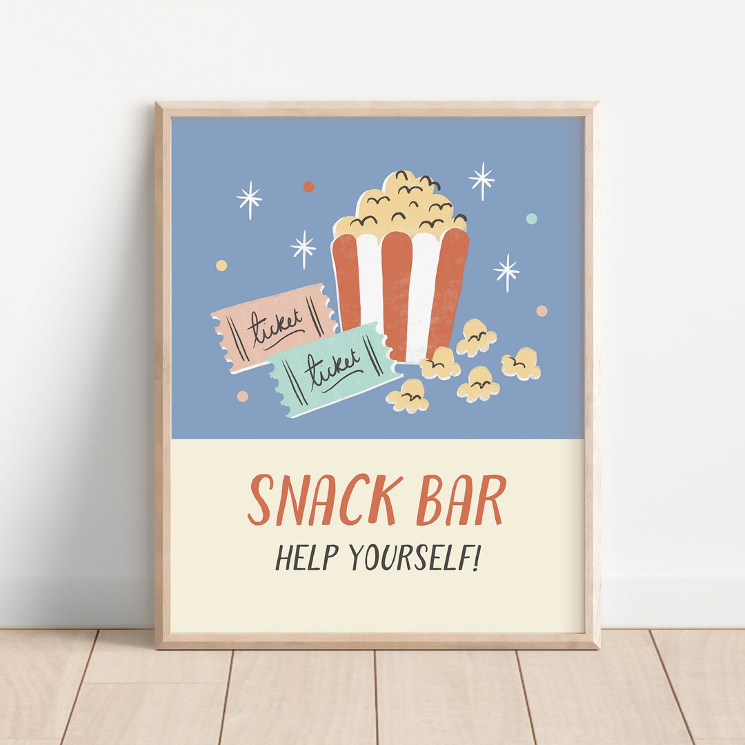 Movie Party Sign Template, Editable Movie Night Sign, Editable Snack ...