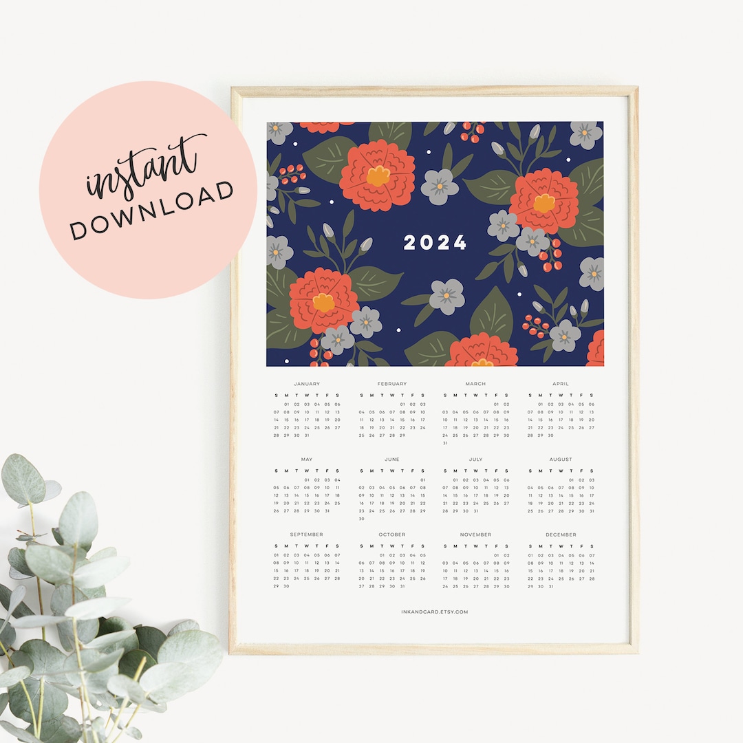 Digital Download 2024 Floral Calendar, Colourful Flower Calendar ...