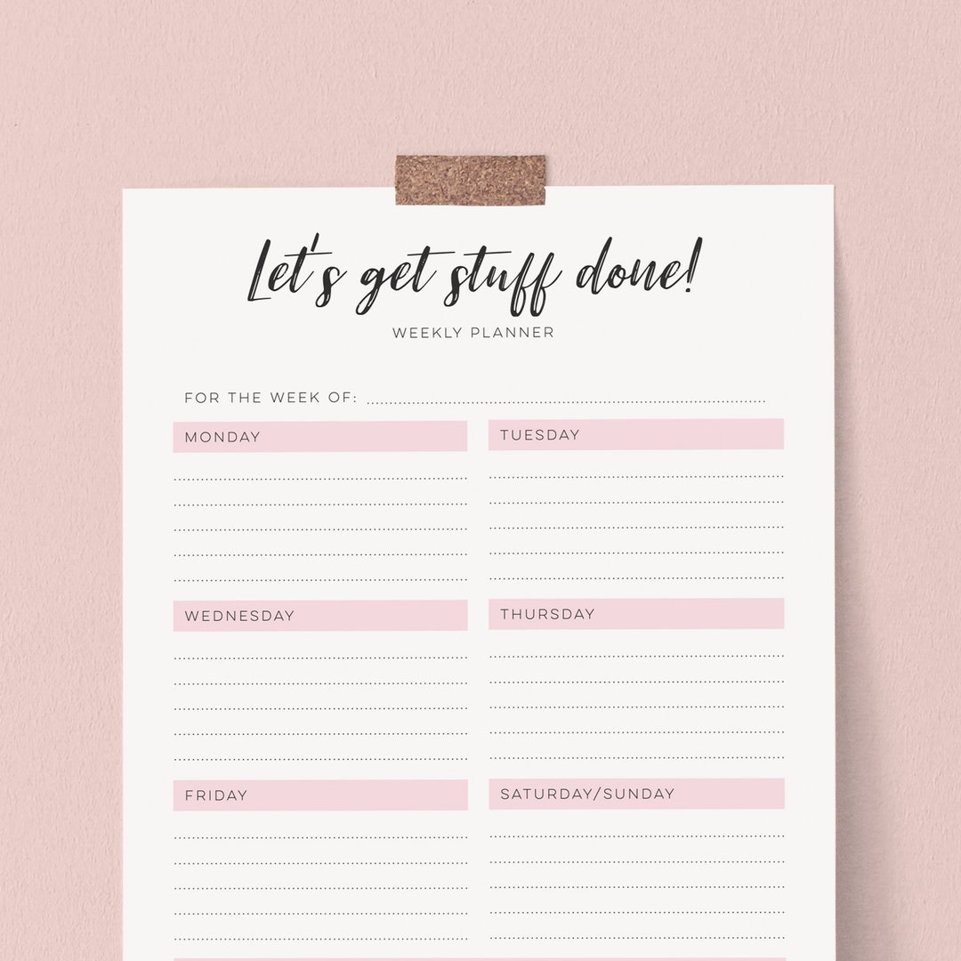 Pink Weekly Planner Pages, Week at a Glance Printable Weekly Planner in ...