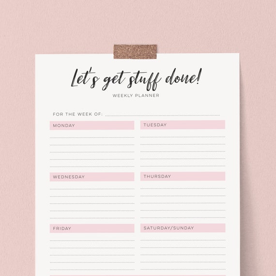 Pink Weekly Planner Pages Week at a Glance Printable Weekly | Etsy