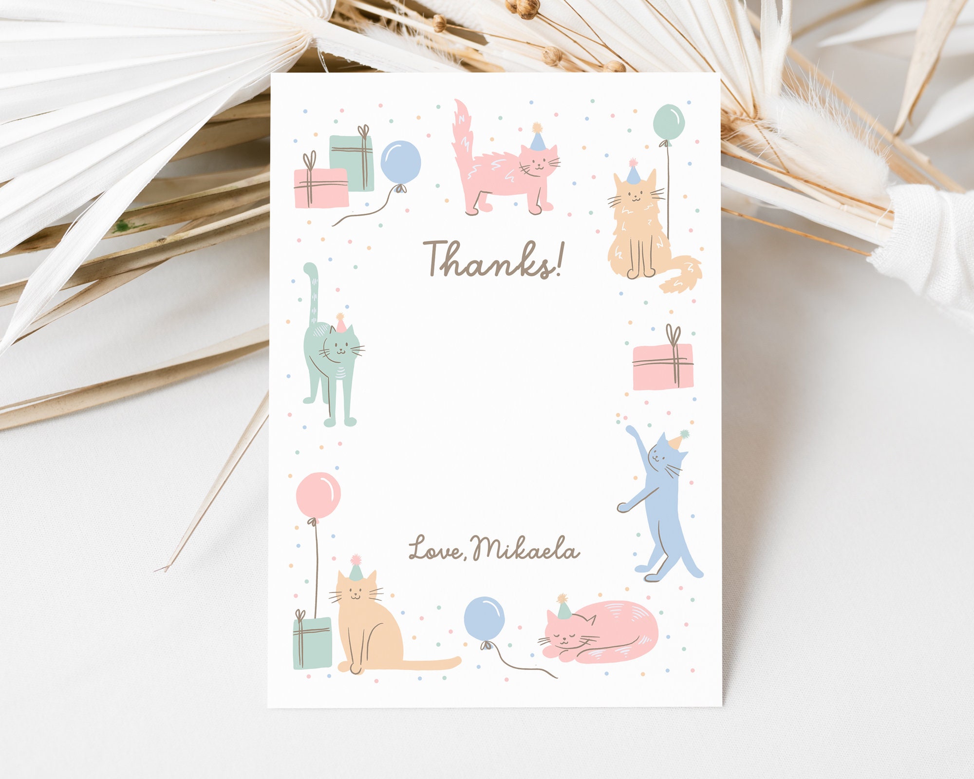 Editable Cat Thank You Card Cat Birthday Thank You Printable - Etsy