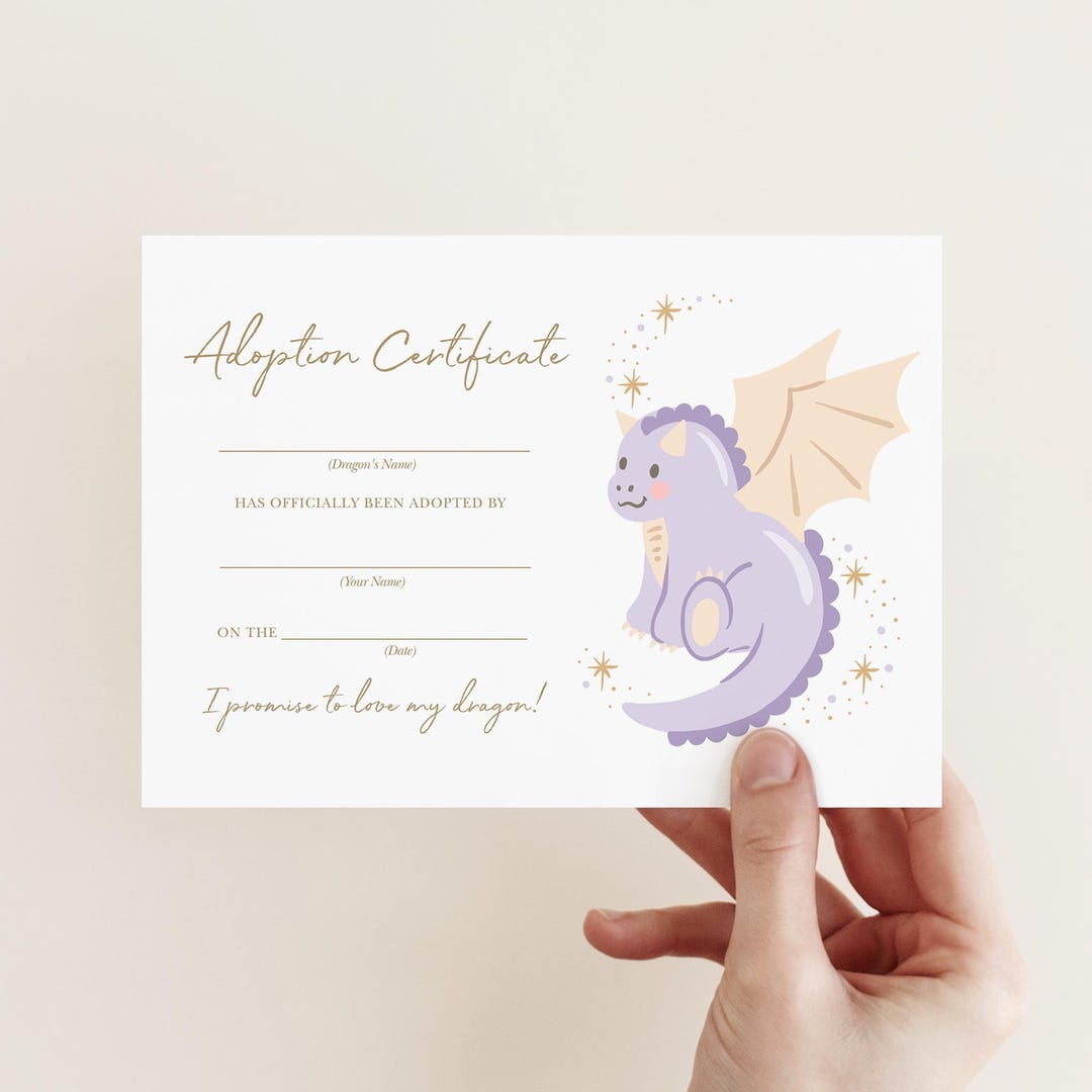 Editable Dragon Adoption Certificate: Mythical Party Game (digital File ...