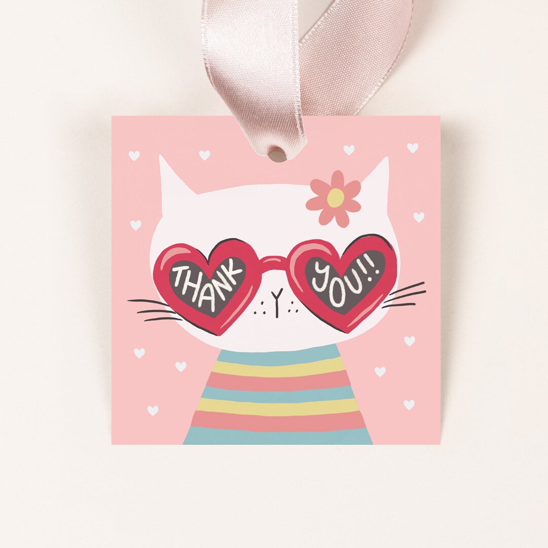 Cute Cat Thank You Tags, Instant Download Cat Favor Tags, Cat Birthday ...
