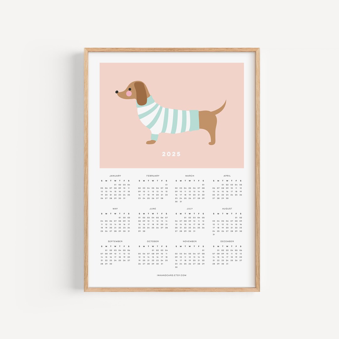 INSTANT DOWNLOAD Cute 2025 Dachshund Calendar, A3 A4 Dachshund Calendar ...
