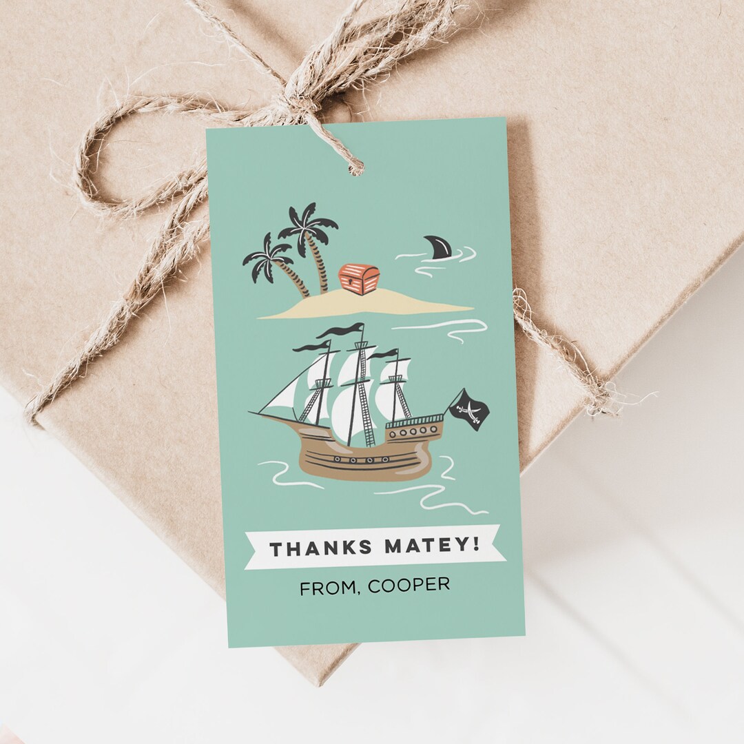 Pirate Party Favour Tags, Pirate Ship Thank You Tags, Editable Pirate ...