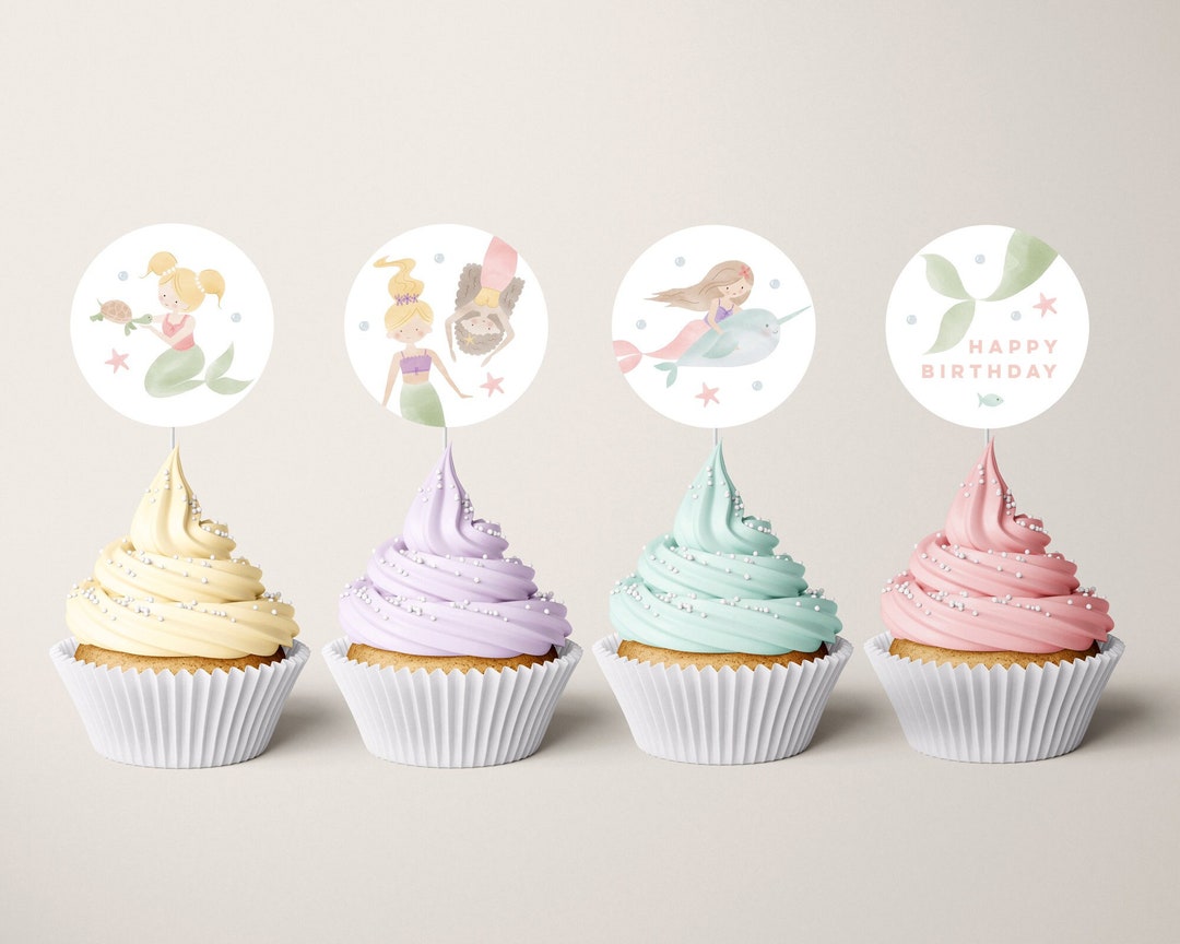 Mermaid Cupcake Toppers, Downloadable Mermaid Toppers, Beautiful ...