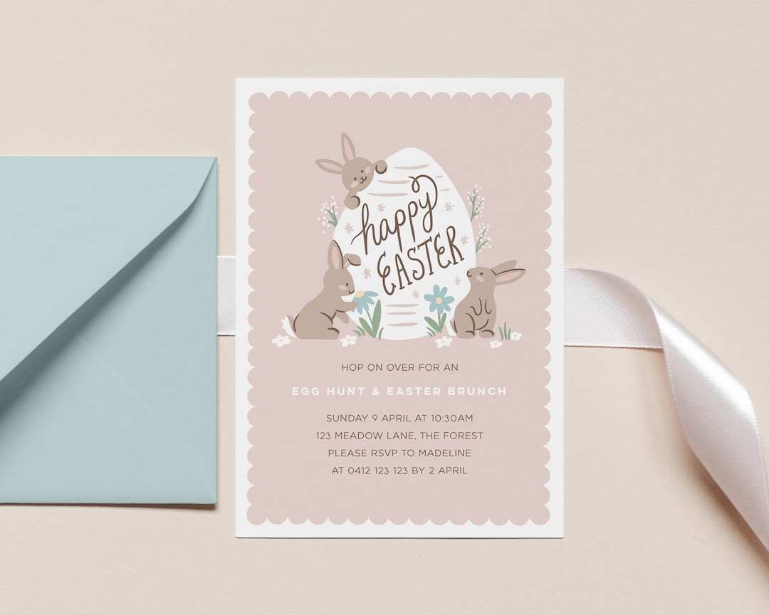 Editable Easter Invitation, Cute Bunny Easter Invitation Template ...