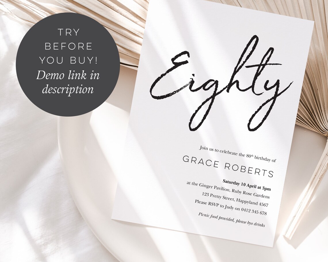 Editable 80th Birthday Invitation With Photo's Modern - Etsy