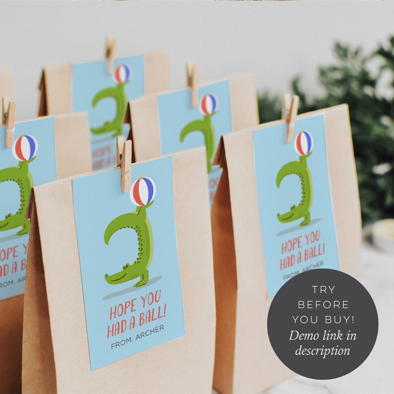 Crocodile Favor Tag Template: Editable Alligator Party Tags (digital ...