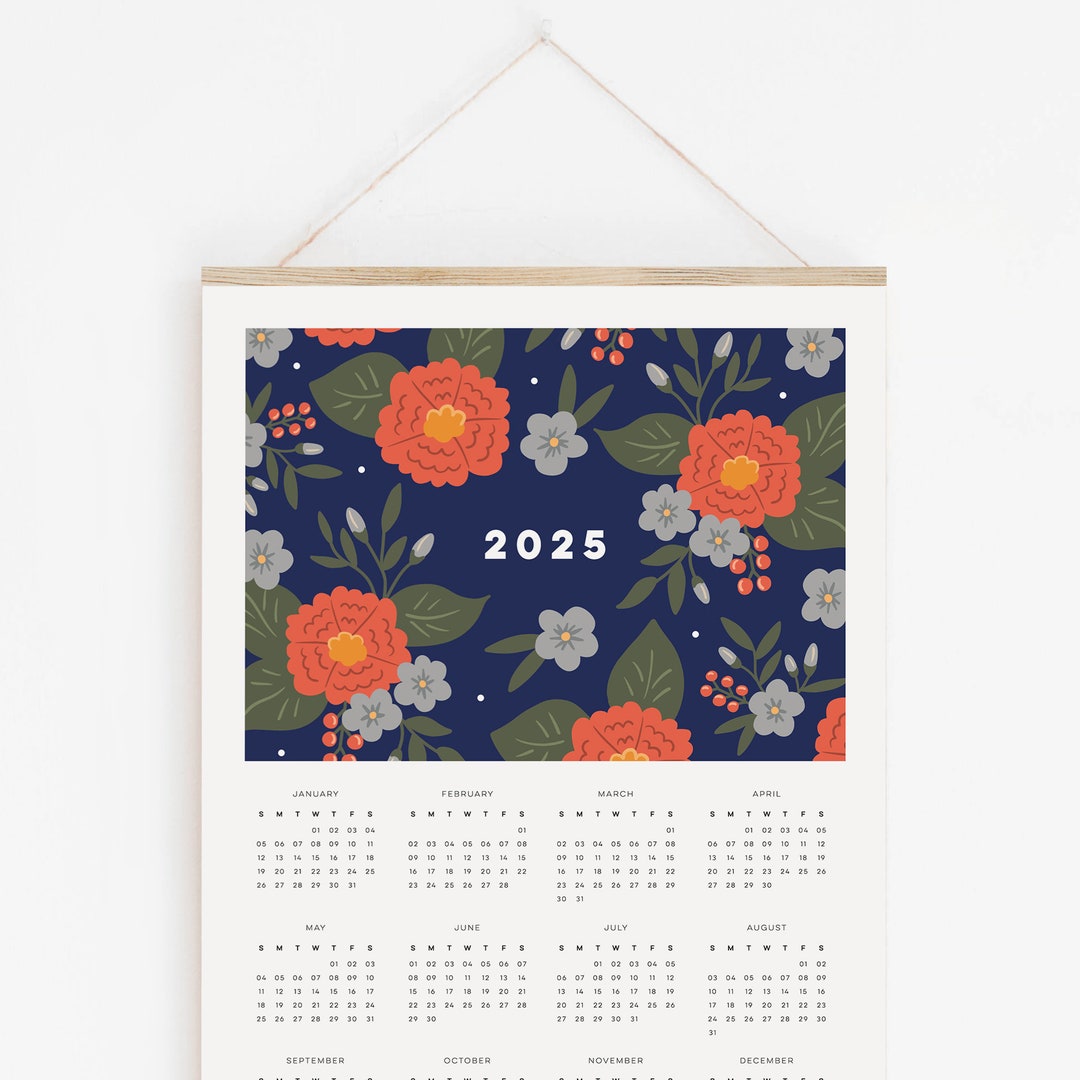 PRINTED 2025 Floral Wall Calendar, Bright and Beautiful Painted Flowers ...