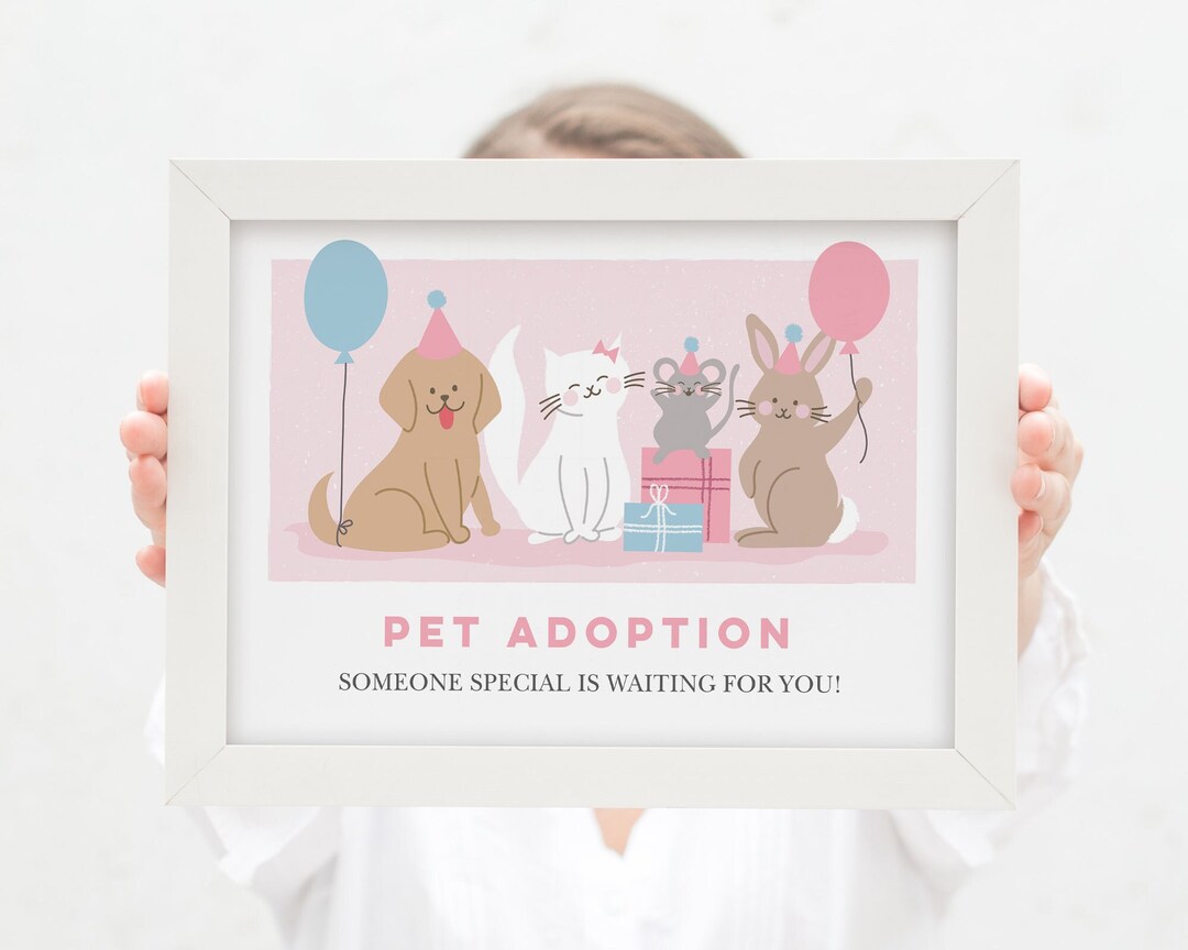 Editable Pet Adoption Sign Cat and Dog Party Sign Template - Etsy