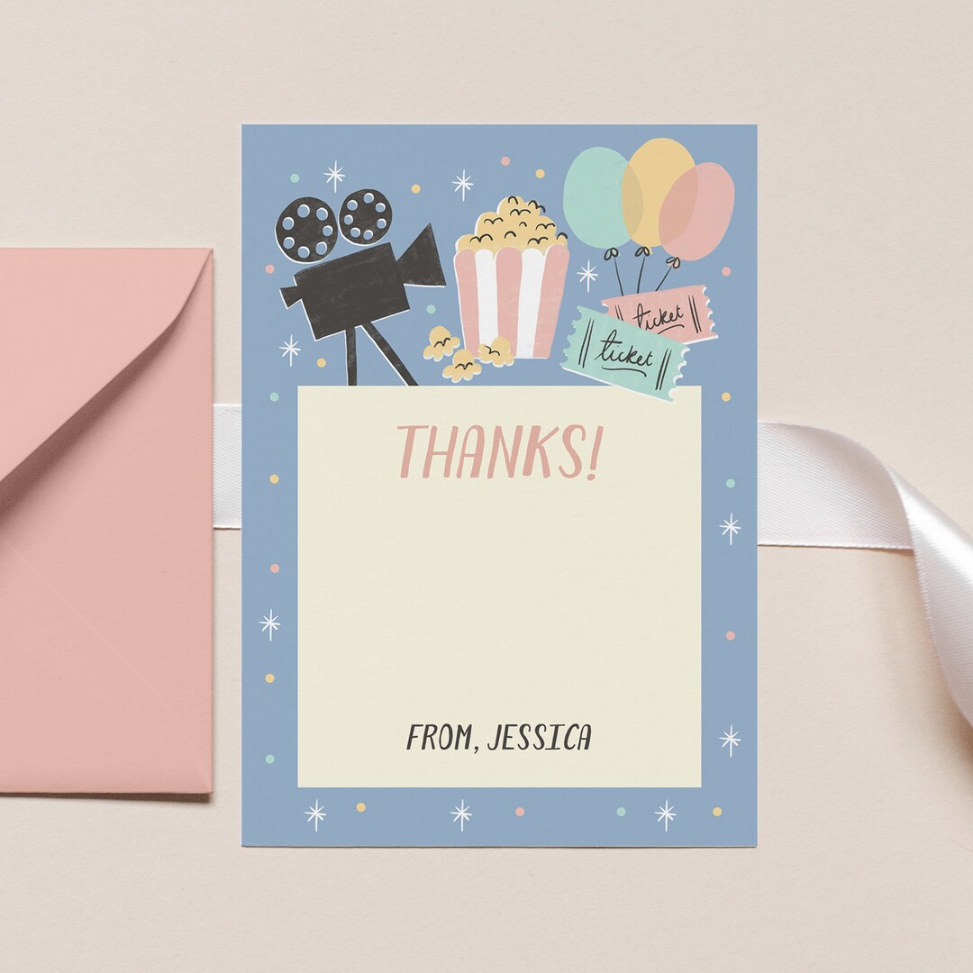 Girls Movie Party Thank You Card: Editable Sleepover Template, Movie ...