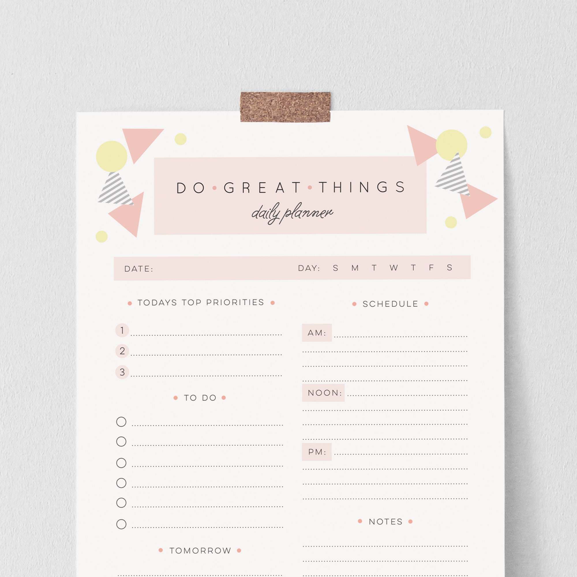 Printable Daily Planner A4 and US Letter Cute and Geometric in Pink and ...