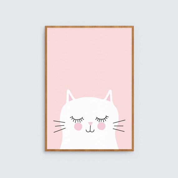 Kitty cat in pink kids art print // girls room art print // | Etsy