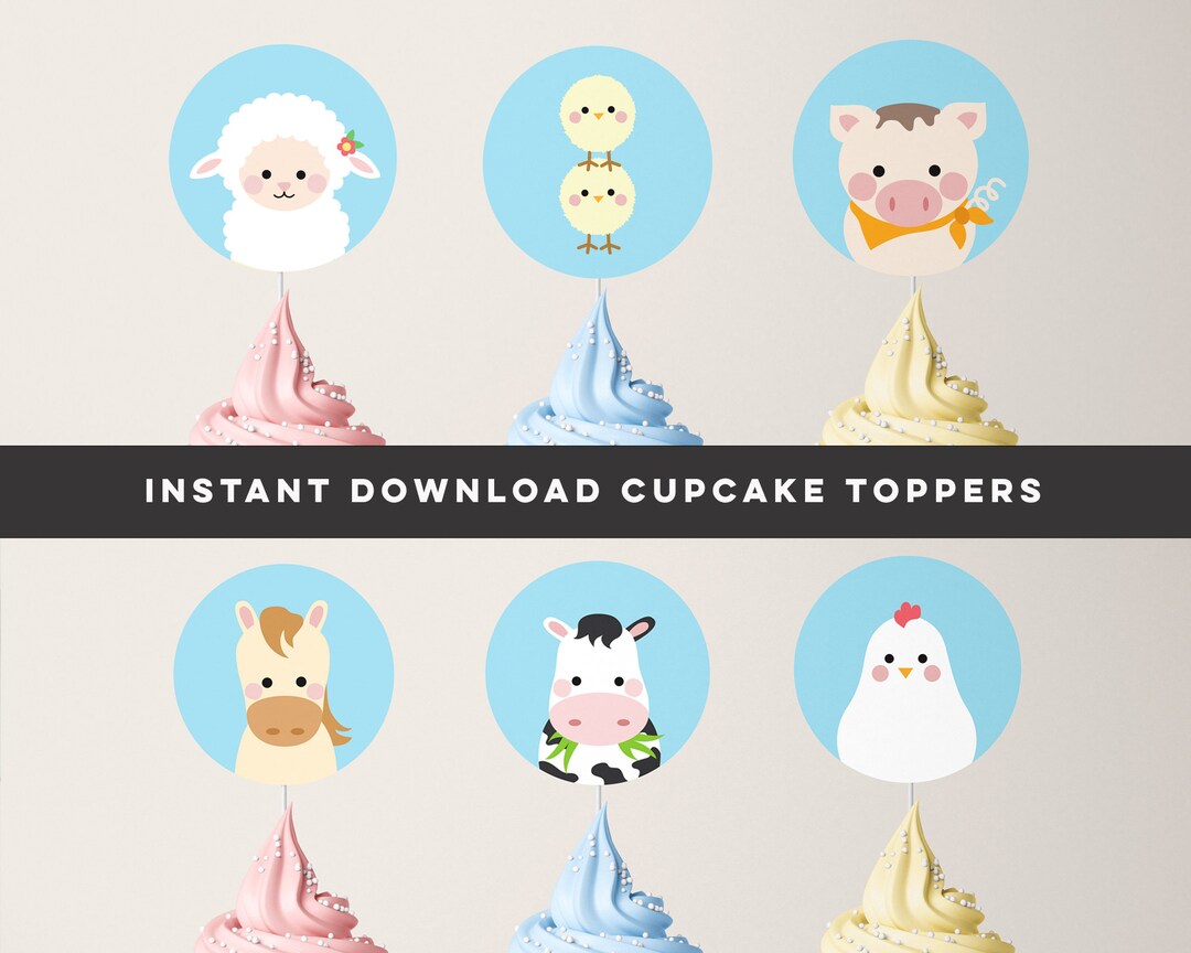 Farm Animal Cupcake Toppers, DIY Round Cupcake Toppers, Barnyard Party ...