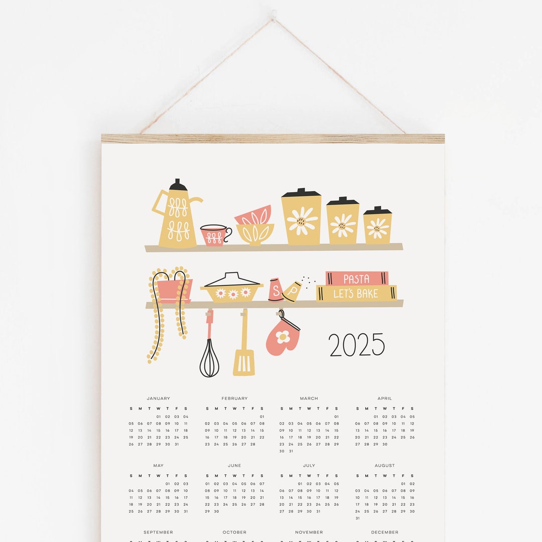 2025 Kitchen Calendar: Mid-century Illustration, A3/A4 Size - Etsy