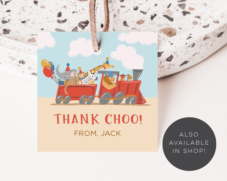 Animals Riding Train Thank You Card, Boys 2nd Birthday Thank You Card ...