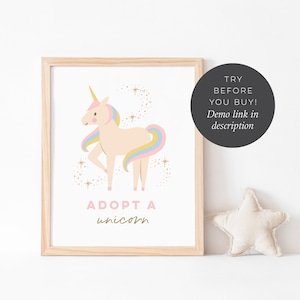 Editable Adopt A Unicorn Sign: Rainbow Unicorn Party (digital Download ...