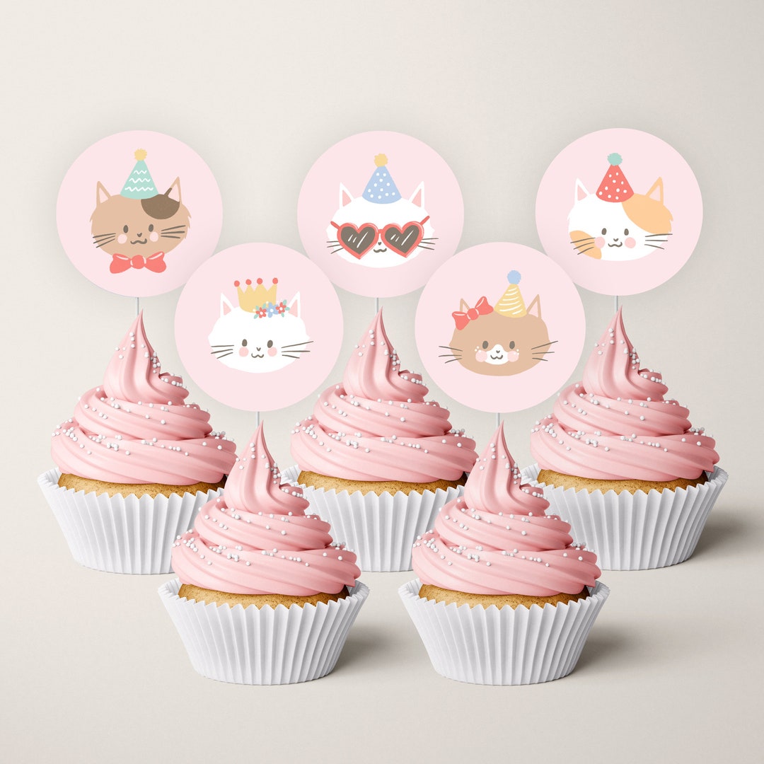 Cat Cupcake Toppers, Instant Download Kitten Toppers, Cute Cat Party ...
