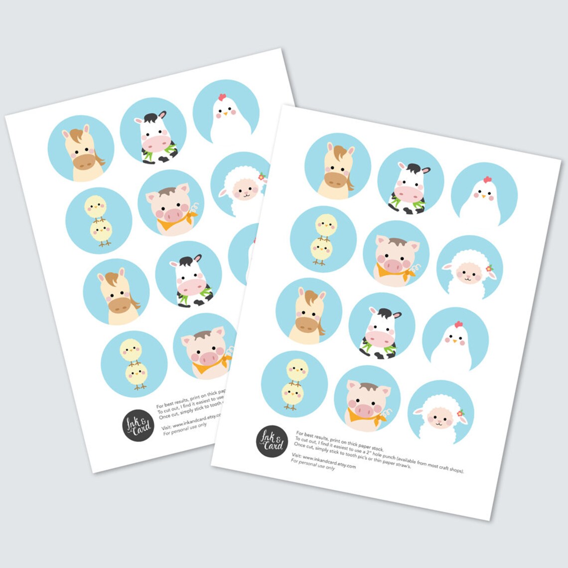 Farm Animal Cupcake Toppers, DIY Round Cupcake Toppers, Barnyard Party ...