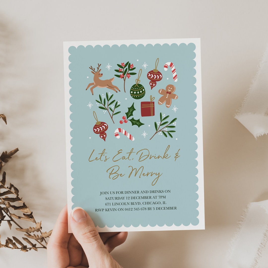 Eat Drink and Be Merry Invitation Template, Cute Christmas Party ...