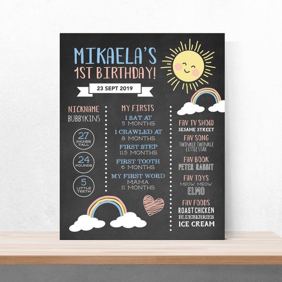 Sunshine and Rainbow Milestone Poster / Girls Birthday | Etsy