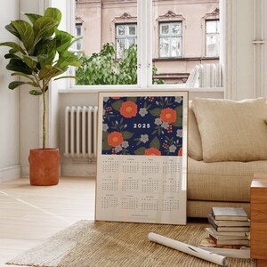 PRINTED 2025 Floral Wall Calendar, Bright and Beautiful Painted Flowers ...