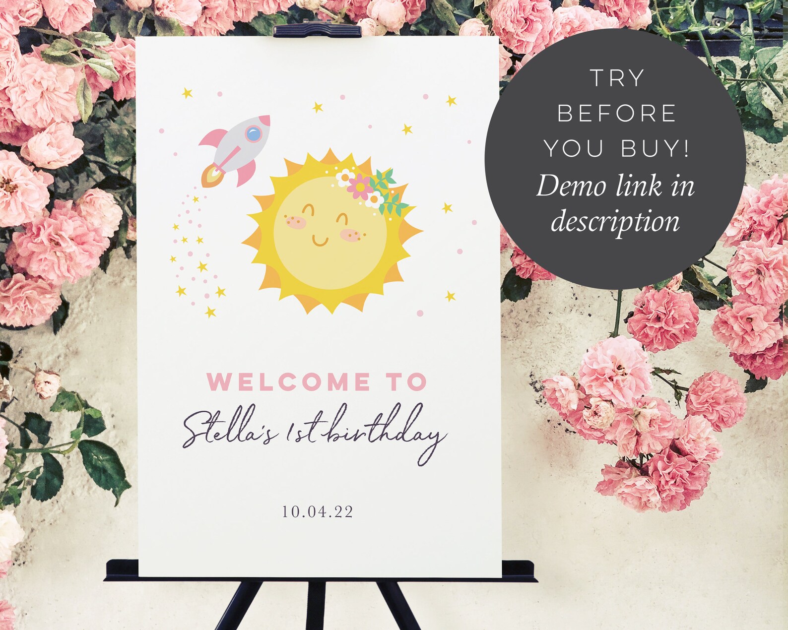First Trip Around the Sun Welcome Sign, Cute Sun 1st Birthday Party ...