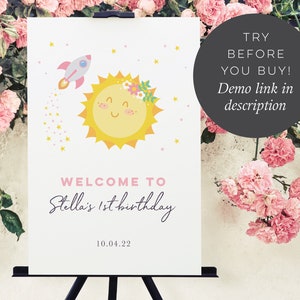 First Trip Around the Sun Welcome Sign, Cute Sun 1st Birthday Party ...