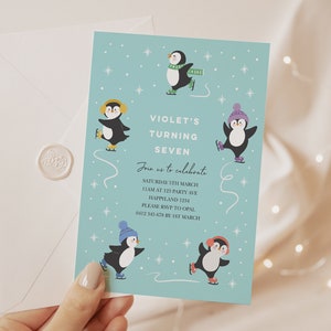 Ice Skating Penguin Invitation, Editable Penguin Invitation, Cute ...