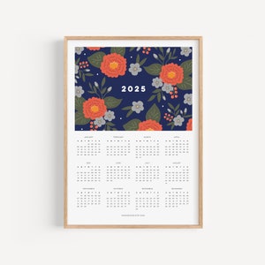 PRINTED 2025 Floral Wall Calendar, Bright and Beautiful Painted Flowers ...