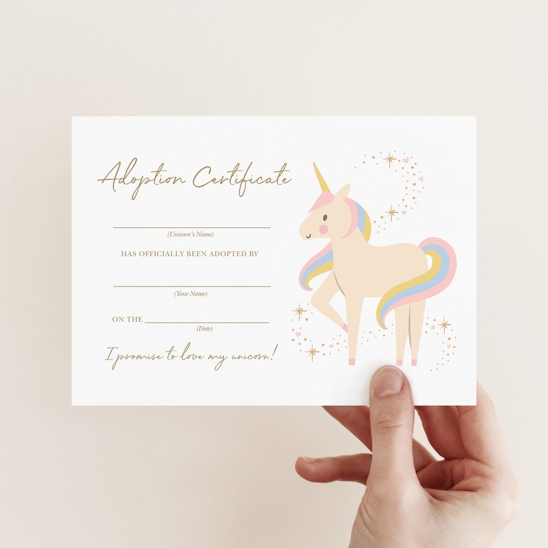 Editable Unicorn Adoption Certificate: Rainbow Unicorn Party Game ...