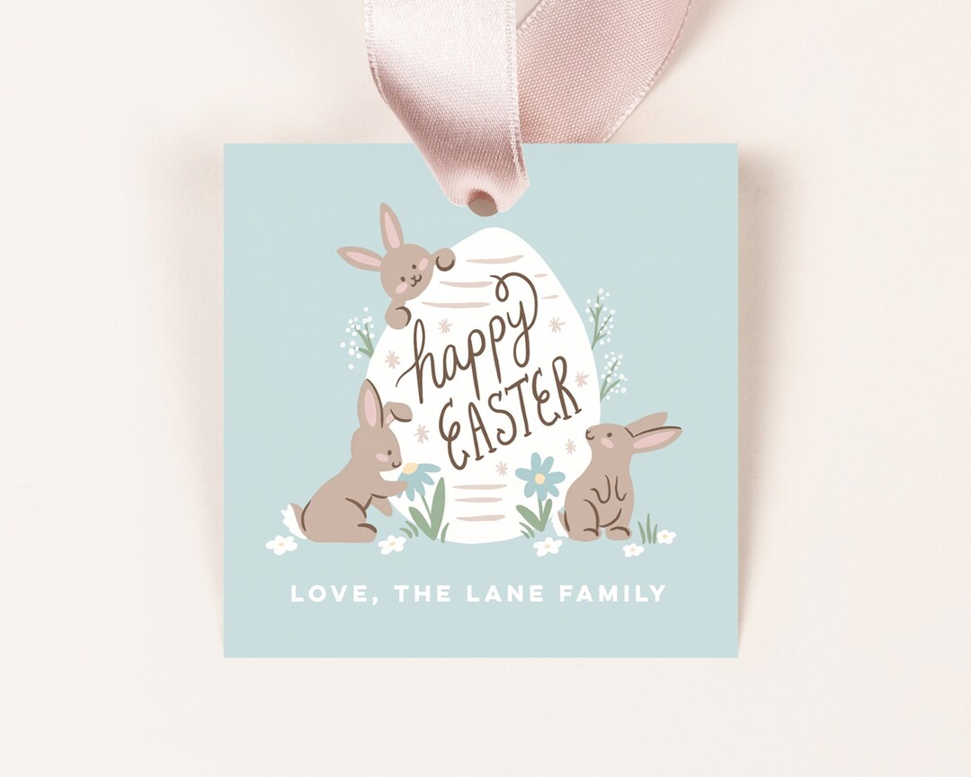 Bunny Easter Tag Template, Editable Easter Gift Tag, Cute Happy Easter ...